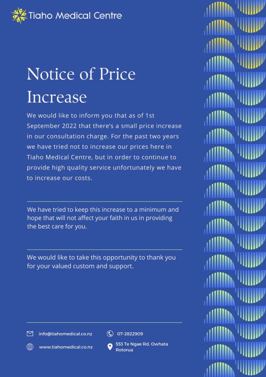 Price Change - Tiaho Medical Centre